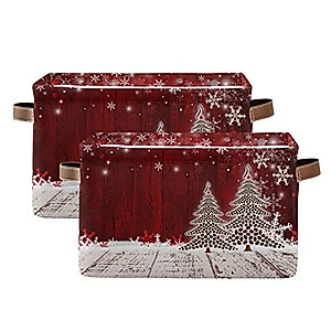 senya Christmas Basket with Handles, Christmas Coffee Tree Red Wooden Foldable Fabric Collapsible Storage Bins Organizer Bag for Storage Toy Clothes, one size x1