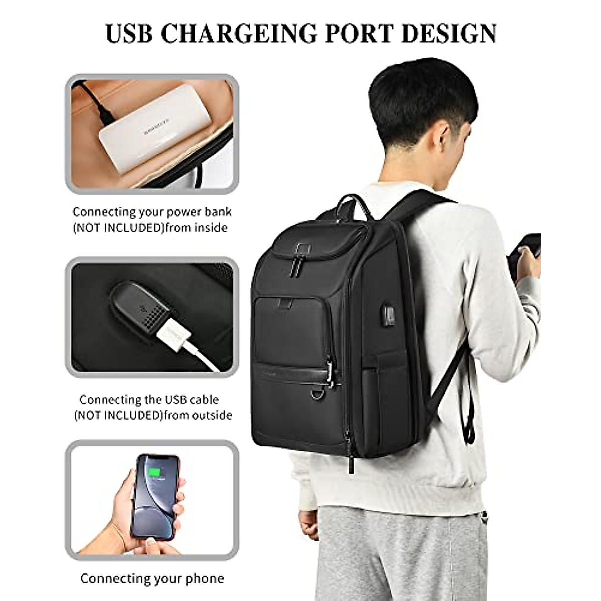 Travel Backpack for Men, TSA Approved Laptop Backpack Large Business Backpack for Men 17.3 Inch Water Resistant Computer Backpack with USB Charging Port, Work College School Bookbag for Men and Women