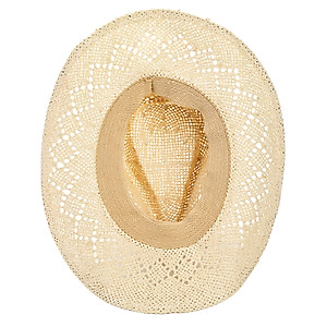 Hiceeden Straw Beach Cowboy Hat for Women, Western Cowboy Hat with Shapable Brim, Woven Sun Hat with Beaded Chain for Men, Beige