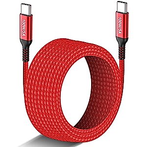 15FT Long USB-C to USB-C Cable 100W, Type-C 20V/5A Fast PD Charger Braided Cord for MacBook Pro, iPad Pro/iMac Air, Samsung Galaxy S21 S20 Note 20 10, Tab S7, OnePlus 9, Sony PS5, New iPad Mini 6, Red