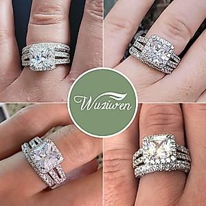 Wuziwen 4Ct Engagement Rings for Women Sterling Silver Cubic Zirconia Wedding Bridal Ring Set Size 7