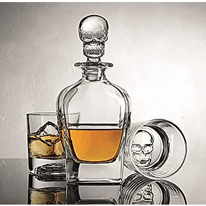 Godinger Skull Whiskey Decanter and Old Fashioned Whiskey Glasses, Skulls Liquor Decanter Barware Set, Halloween Decor