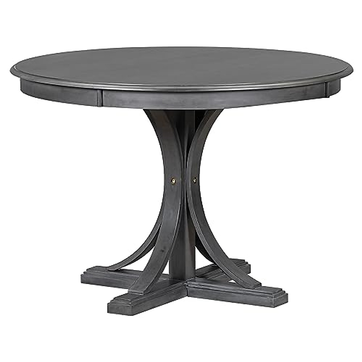 AosBet Dark Grey 5-Piece Retro Round Dining Table Set with Curved Trestle Style Table Legs & 4 Upholstered Chairs - Perfect for Dining Rooms