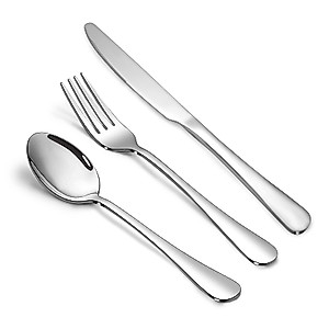 SANTUO 18PCS Dinner Set combo with 6 Dinner Knives, 6 Dinner Forks, 6 Dinner Spoons, Food Grade Stainless Steel Silverware Set for Home, Kitchen and Restaurant, Mirror Polished& Dishwasher Safe