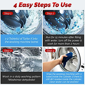 Turbo-x Washer Machine Cleaner Tablets, 8 ct., Advanced Descaling and Odor Eliminator, Concentrated Time Release Formula, Top and Front Load Appliances