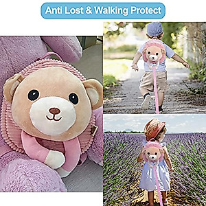Baby Safety Backpack with Anti-Lost Leash,PHEENOWL Toddler Harness Mini Cute 3D Cartoon Animal Travel Bag with Safety Tether,Kids Backpacks with Safety Harness Reins for Child Boys Girls (Pink Bear)
