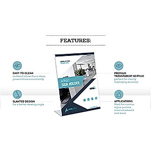 Adir Plexi Acrylic Sign Holder 8.5" X 11" - Shatter Resistant Acrylic Sign Holder - Great for Brochures, Advertising Pamphlets and Restaurant Menus - Pack of 12