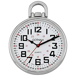 Gotham Men's Silver-Tone Slim Railroad 24 Hour Open Face Quartz Pocket Watch # GWC15029S