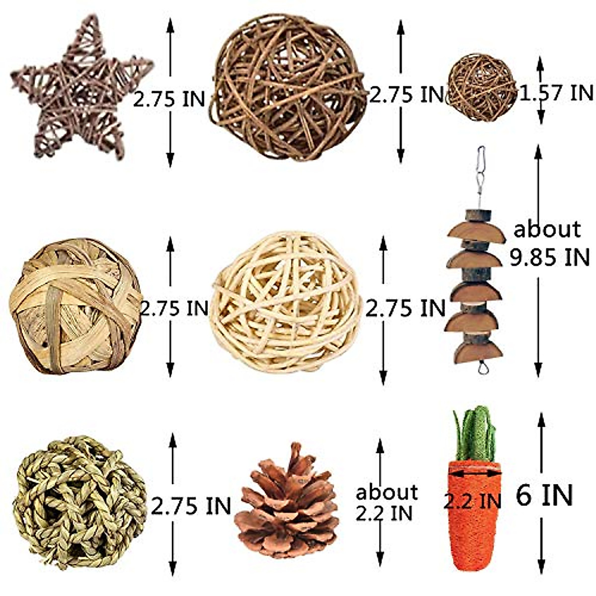 QHZHANG Hamster Chew Toys，24PCS Combined Chew Toys Molar Sticks Sweet Bamboo Apple Branch Molar Toy for Rabbits Pets Chinchilla Squirrel Gerbil Hamster Squirrel Guinea