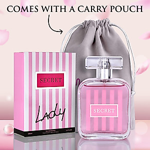 NovoGlow Lady Eau De Toilette for Women elegant 3.4 fl oz Bottle with Shiny Suede Pouch Lovely Gift Combination of Fruity and Floral Notes with Pine Tree Base Aromatic Fragrance for All Occasions (D)