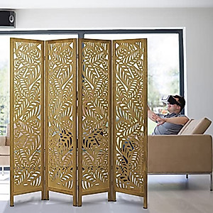 ECOMEX Cut-Out Room Dividers,5.6 FT Floral Cutouts Foldable Panel,Privacy Wall Portable Room Dividers Screen Wood Room Mesh Durable Design Freestanding Wooden Separator for Office(Brown Cut-Out)