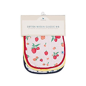 Little Unicorn Cotton Muslin Classic Bib 3 Pack– 100% Cotton – Machine Washable - Softer with Every Wash – Playful Designs - 3 Lightweight, Breathable Layers – for Boys and Girls (Berry Lemonade)