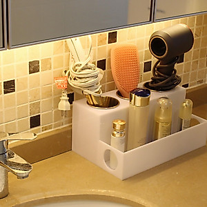 JaBrand Hair Tool Organizer for Bathroom, Acrylic Make-up Organizer White Hot Tool Holder Countertop Hair Dryer for Vanity Caddy Storage Accessories