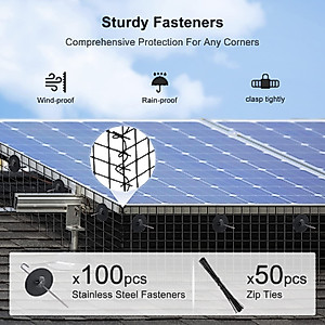 ZeroPone 8inch x 100ft Solar Panel Bird Guard,Critter Guard for Solar Panels w/ 100pcs Stainless Steel Fasteners,Removable PVC Coated Guard Wire for Squirrel,Bird,Critters Proofing