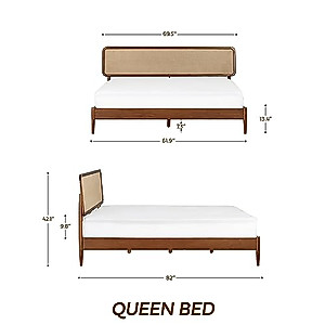 NTC Lupin Wooden Bed Frame with Headboard, Crafted from Walnut, Rubber Wood with Silent Slats and Wood Central Supports, 1000 Lb Capacity, Effortless Assembly, Queen - Dark Walnut