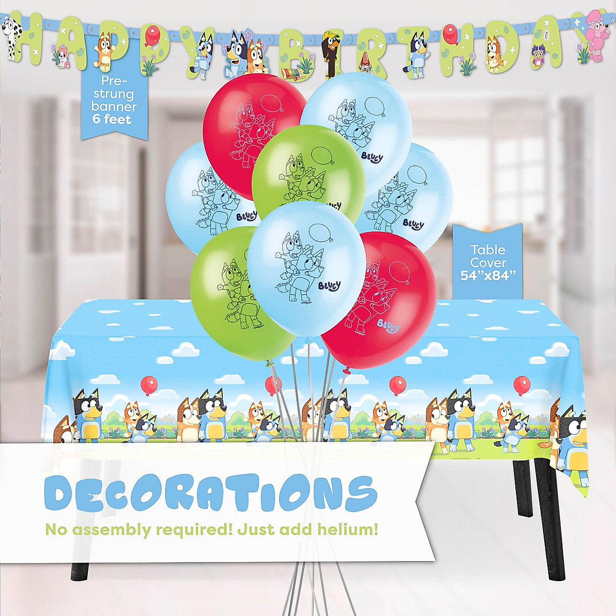 Unique Bluey Birthday Decorations and Supplies | Serves 16 Guests | Bluey Banner, Bluey Tablecloth, Bluey Balloons, Bluey Plates and Napkins, Sticker | Bluey Party Decorations | Officially Licensed