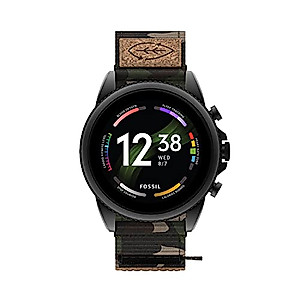 Fossil Men's Gen 6 44mm Stainless Steel and Cork Touchscreen Smart Watch, Color: Black, Camo (Model: FTW4063V)