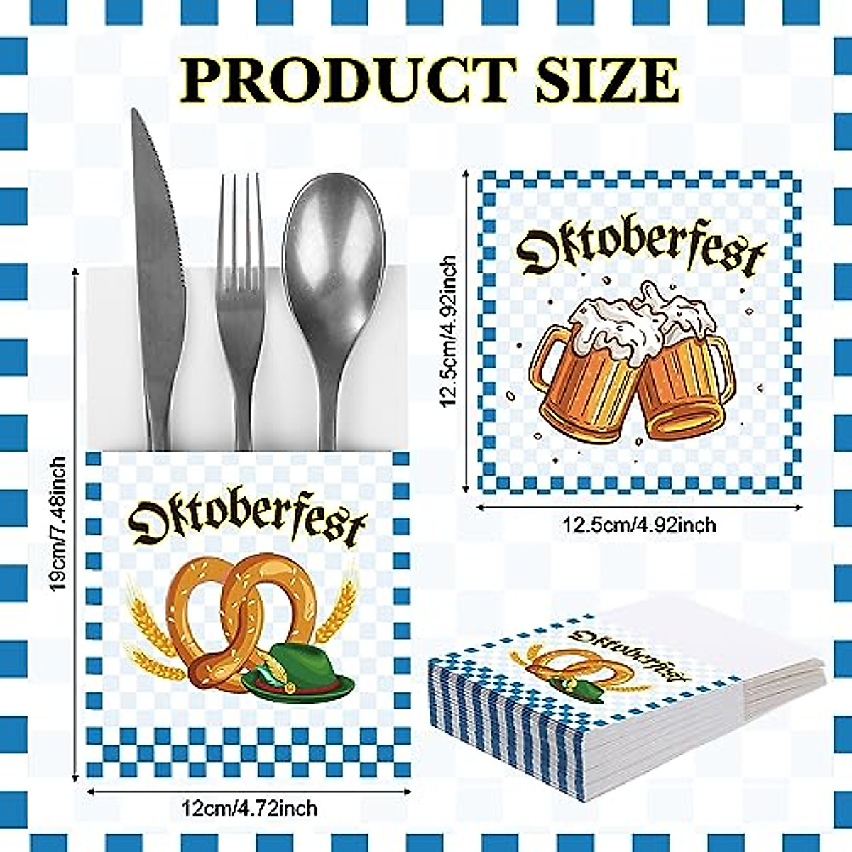 Uiifan 72 Pieces Oktoberfest Silverware Holders and Cocktail Napkins Set 36 Oktoberfest Paper Luncheon Napkins 36 Cutlery Holders for German Bavarian Beer Party Dinnerware Decoration Supplies