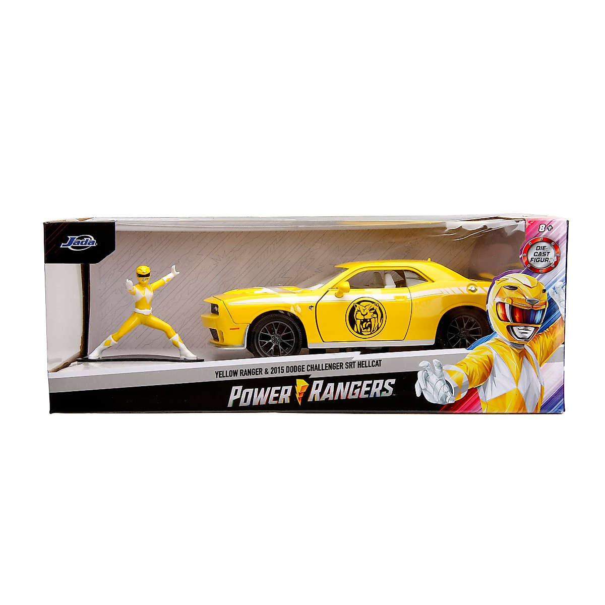 Power Rangers 1:24 2015 Dodge Challenger SRT Hellcat Die-Cast Car & 2.75" Yellow Ranger Figure, Toys for Kids and Adults