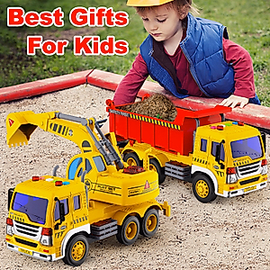TOYABI 1:16 Scale Realistic Construction Dump Truck Toy Set with Lights & Sounds - Perfect for Boys Age 3-7
