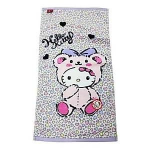 HK Hello Kitty Leopard Washcloth 110g Cotton Bath Towel (Purple)