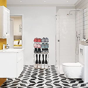 Frqianly Shoe Rack,6 Tiers Shoe Storage Organizer,12-14 Pairs Stackable Shoe Tower,Metal Shoe Shelf Stand for Entryway Closet,Easy Assembly,Space Saving (White)