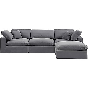 Meridian Furniture 189Grey-Sec4A Comfy Collection Modern | Contemporary Upholstered Modular Sectional, Soft Grey Velvet, Down Feather Cushions, 119" W x 79" D x 34.5" H, Grey