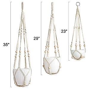 Mkono 3 Pack Macrame Plant Hangers Indoor Different Size Hanging Planter Basket Flower Pot Holder with Beads No Tassels 35"/29"/23", Medium, Ivory