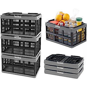 CleverMade 16L Collapsible Reusable Plastic Grocery Shopping Baskets; Small Foldable Storage Crates with Handles, 3 Pack, Charcoal