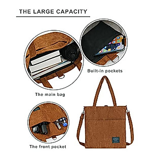 WULIQIUQIU Corduroy Crossbody Bag for Women Convertible Backpack Over The Shoulder Tote Purse Student Fashion Handbag Brown