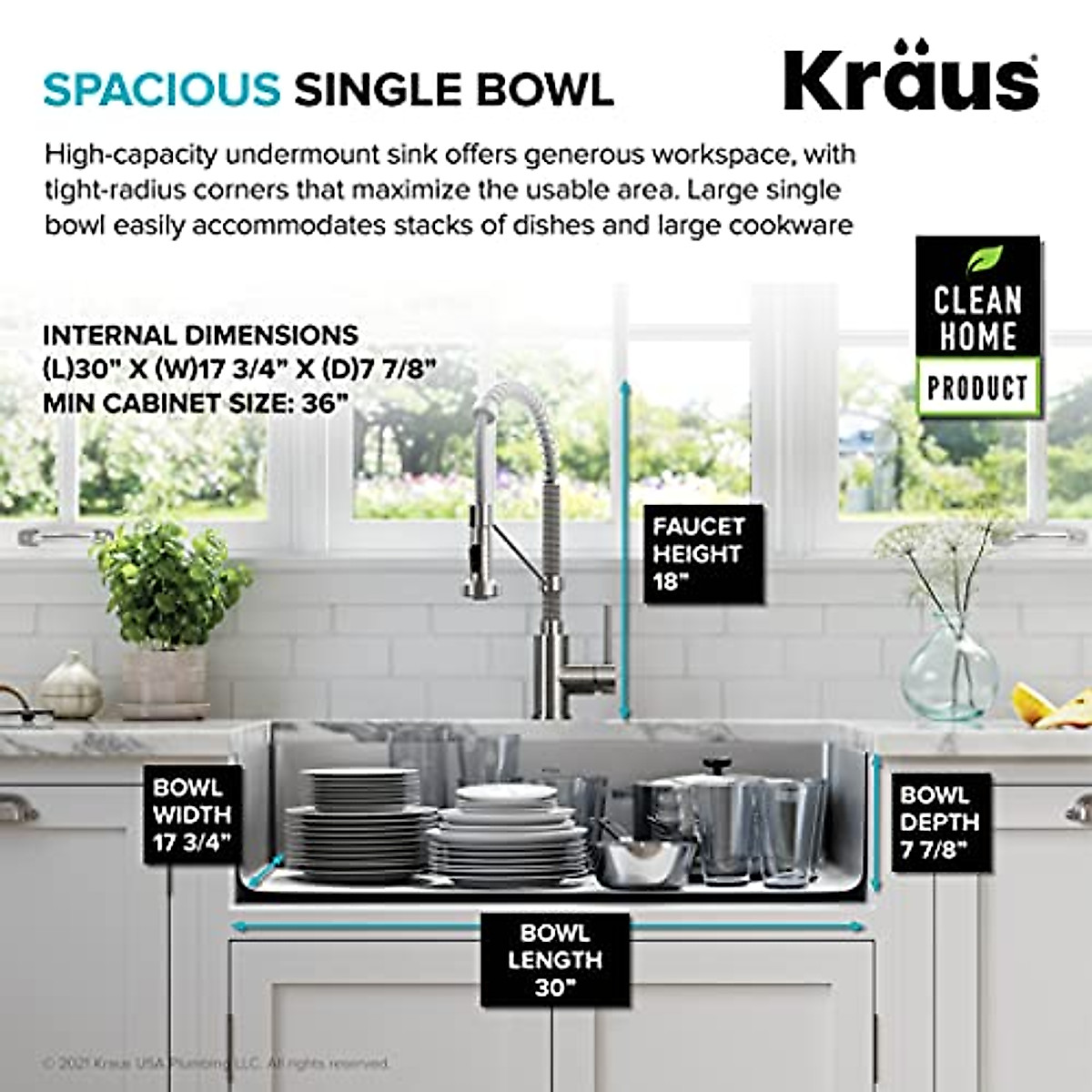 Kraus KCL-1700 Dex 16 Gauge Stainless Steel Single Bowl Sink with Spot Free 18-Inch Commercial Kitchen Faucet with Dual Function Pull-Down Sprayhead in All-Brite