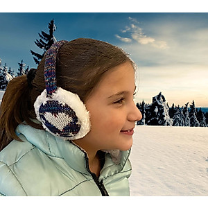 N'Ice Caps Girls Faux Fur Ear Muff with Knitted Heart Design (One size fits all, Winter White Hearts)