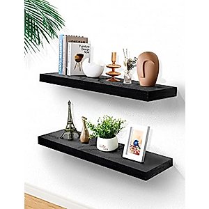 Annecy Floating Shelves Set of 2, 36" L x 6.8" D Black Floating Shelves for Wall Storage,Soild Wood Floating Shelf for Bathroom, Living Room,Kitchen,Rustic Shelves for Wall Décor