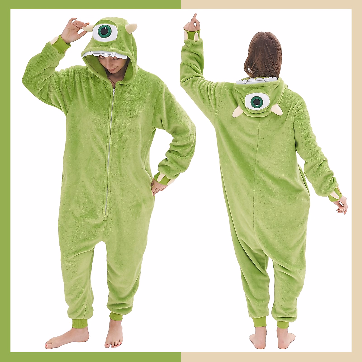 GONAAP Unisex Adult Mike Wazowski Onesie Pajamas Animal One Piece Costume Cosplay Sleepwear (Mike Wazowski, Medium)