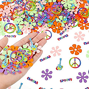 350 Pieces Tie Dye 60's Hippie Groovy Birthday Party Decoration Retro Flower Peace Sign Hippie Confetti Table Decoration for Peace and Love Party 60's 70's Tie Dye Hippie Theme Groovy Party Supplies
