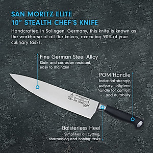 Messermeister San Moritz Elite 8” Stealth Chef’s Knife - Fine German Steel Alloy Blade - Rust Resistant & Easy to Maintain