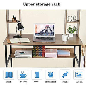 Computer Desk Family Desk with Bookshelf, 47" Home Office Desk PC Laptop Table Workstation Study Writing Desk, Modern PC Desk with Storage Shelves, Space Saving Desk for Small Spaces