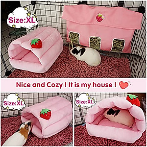 VOZRELS Guinea Pig Bed, Warm Fleece Cozy Hideout, Small Animal House Bedding for Rabbit, Bunny, Hamster, Hedgehog, Rat, Chinchilla, Ferret, Squirrel Cage Accessories (Medium, Pink)