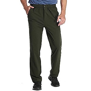 MIER Men's Stretch Hiking Pants Elastic Waist Lightweight Travel Jogger Trousers, Water Resistant, Quick Dry, Army Green, XXL