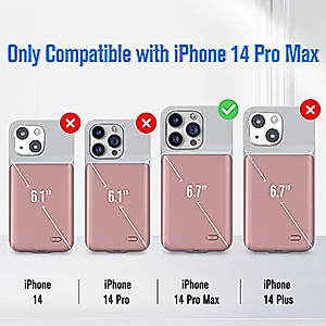 Gladgogo Battery Case for iPhone 14 Pro Max, 8500mAH Portable Protective Battery Charging Case, Rechargeable Extended Battery Charger Case Compatible with iPhone 14 Pro Max (6.7 inch), Pink