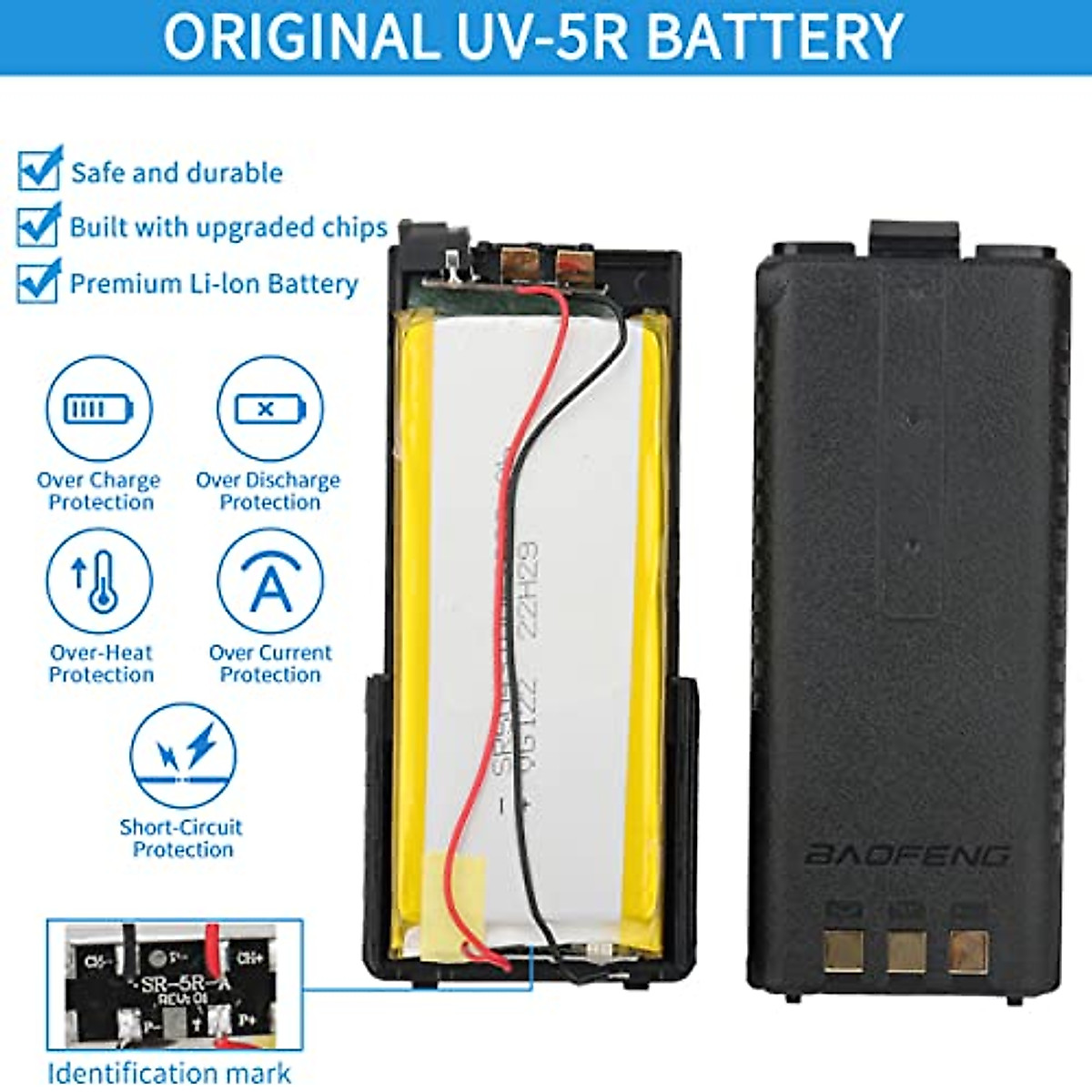 BAOFENG 2Pack BL-5 3800mAh Extended Battery Walkie Talkie UV-5R BF-8HP UV-5RX3 RD-5R UV-5RTP UV-5R MK2 MK3X MK5 Plus Etc (2Pack 3800mAh Battery+ USB Charger Cable)