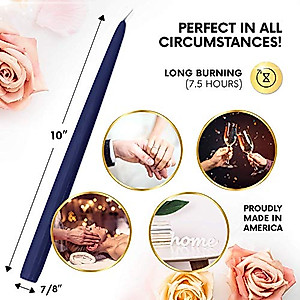 Dripless Taper Candles 10" Inch Tall Wedding Dinner Candle Set of 12 (Navy Blue)