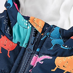 Boys Girls Winter Outwear Coats, Kids Warm Outfits 3D Ear Dinosaur Hoodie Light Puffer Jacket Windbreaker Ski Jacket