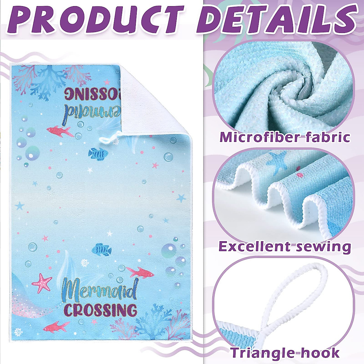 Bencailor 4 Pcs Hand Towels for Girls Absorbent 24 x 16 Inches Tea Towels Mermaid Unicorn Gnome Butterfly Dish Towels for Kitchen Gifts Bathroom Spa Gym Sport Housewarming (Purple, Blue,Mermaid)