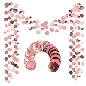 jijAcraft Glitter Rose Gold Circle Dots Garland Party Decorations, 52 Feet Glitter Heart Streamers Garland Banner for Bridal Shower, Engagement, Bachelorette, Home Decor, Wedding, Birthday Party