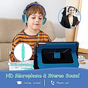 BASEMAN Kids Headphones, Headphones for Boys Girls Children Teens 3.5mm Jack Wired On Ear Headset 85dB Volume Limit Stereo Earphones with Microphone for Smartphones School Kindle ipad PC Tablet - Blue