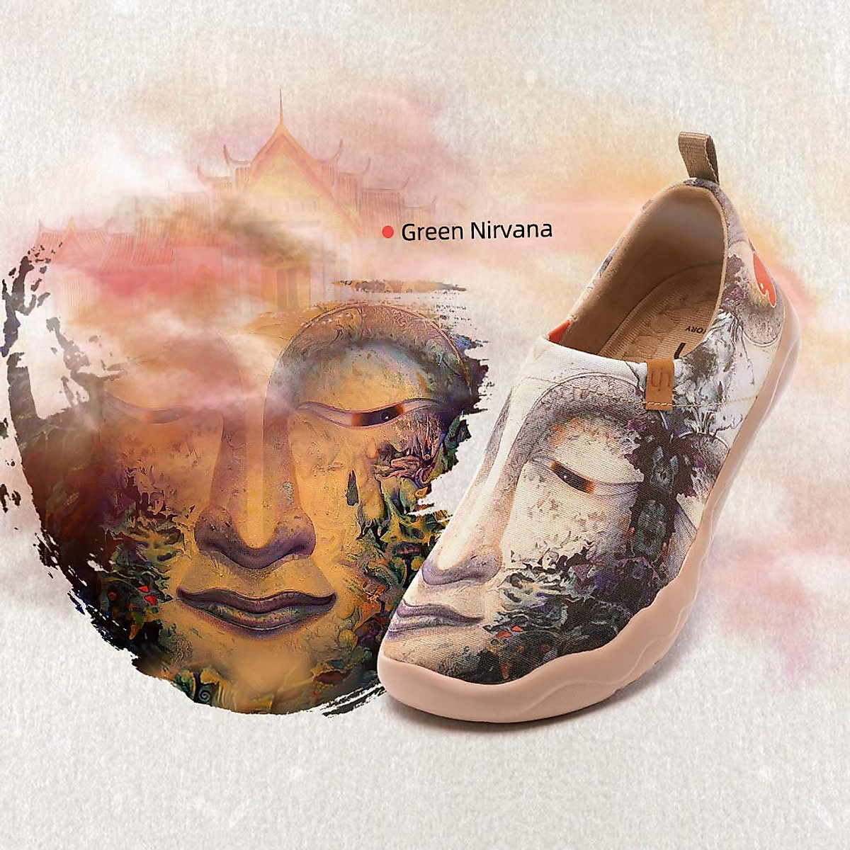 UIN Women's Lightweight Sneakers Slip Ons Walking Casual Fashion Art Painted Thai Travel Holiday Shoes Green Nirvana (39)