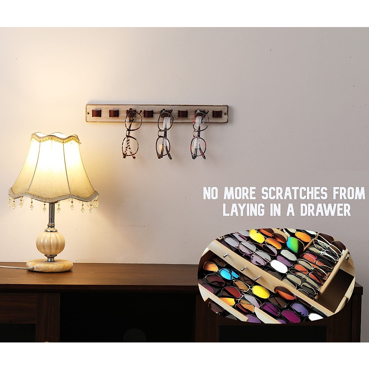 KELEQUI ZAP Sunglasses Organizer for Wall Rustic Home Decor Wood Eyeglass Display Farmhouse Wall Mounted Eyewear Rack Sunglass Holder for Multiple Glasses Unique Birthday Gifts for Dad Husband