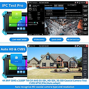 Rsrteng IP Camera Tester, IPC-5200 Plus 8MP AHD CVI TVI SDI CVBS IP Camera Test 4K HD Display Video Monitor 5inch IPS Touch Screen IPC Tester Support POE PTZ RS485 HDMI & VGA Input DC12V Output
