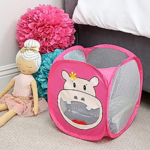 Smart Design Kids Pop Up Organizer with Animal Print - Set of 4 - VentilAir Mesh Netting - for Toddlers, Baby Clothes, Plushies, and Toys - Home Organization - Cube - 10.5 x 11 Inch - Pink Hippo